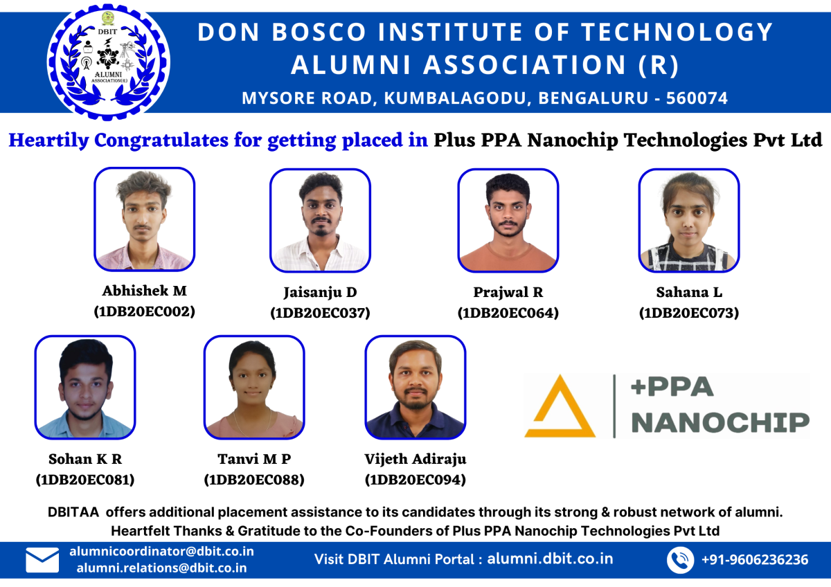 Hearty Congratulations to 7 Alumni (ECE 2024 Batch) for getting Placed in Plus PPA Nanochip ...
