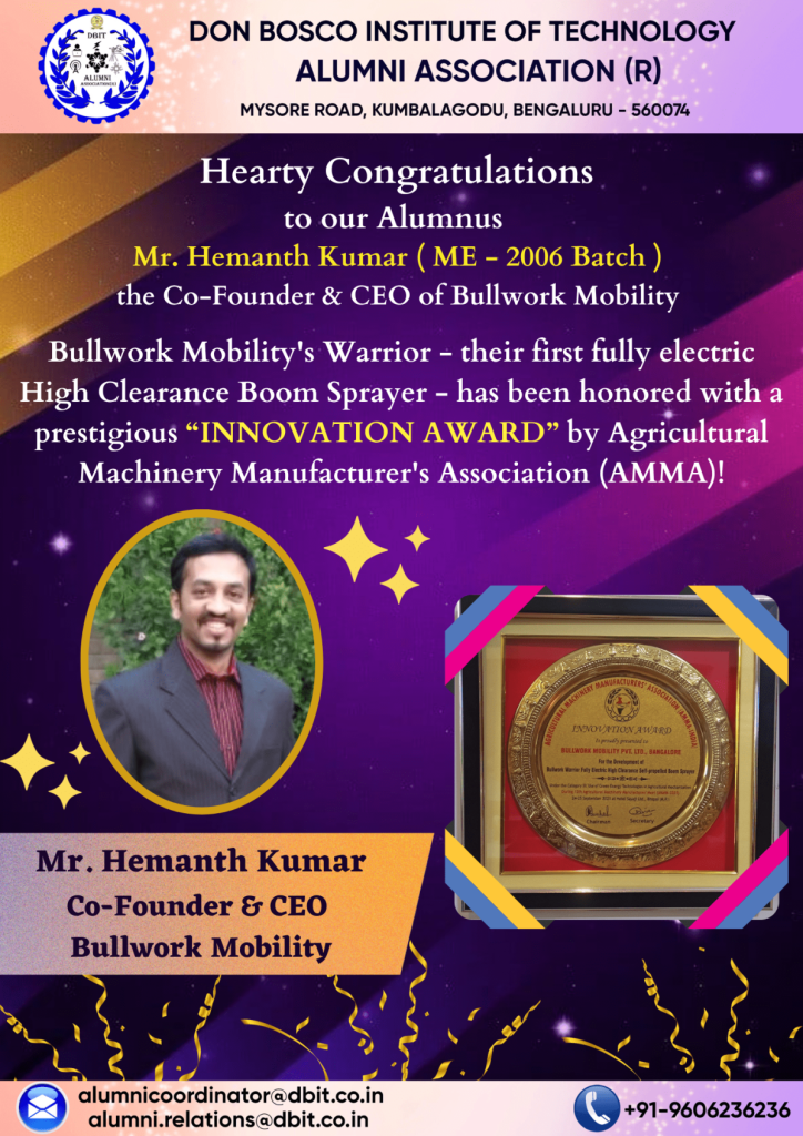 Hearty Congratulations to Mr. Hemanth Kumar - Don Bosco Institute of Technology, Bengaluru