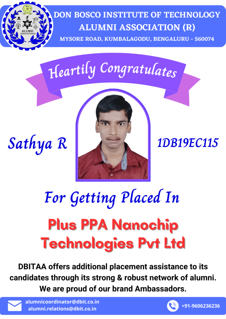 Sathya R (ECE, 2023 Batch) - Placed in Plus PPA Nanochip Technologies - Don Bosco Institute of ...